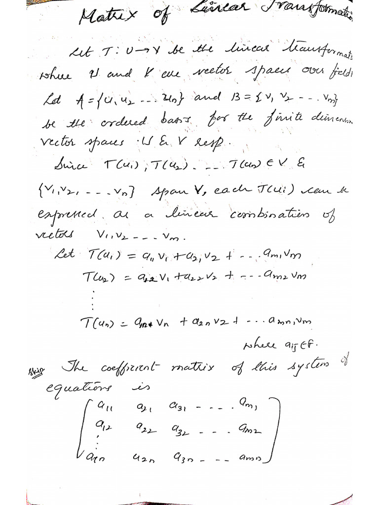 Matrix of Linear Transformation | PDF