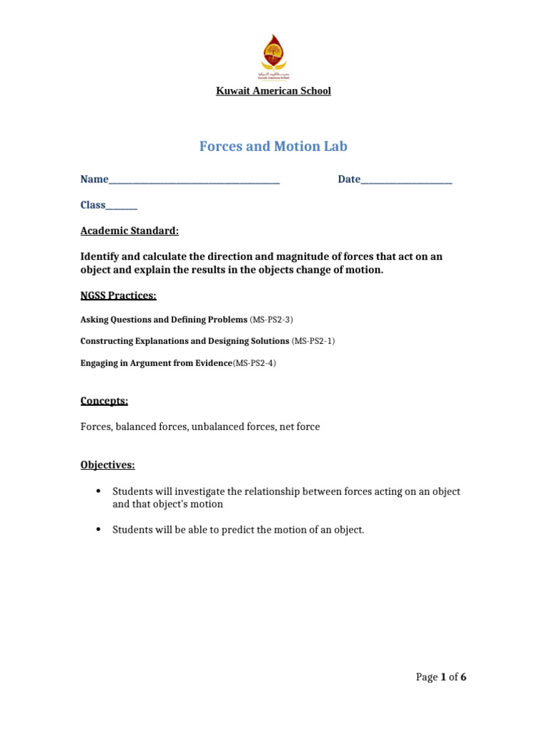 Forces and Motion Lab Report | PDF | Force | Truth