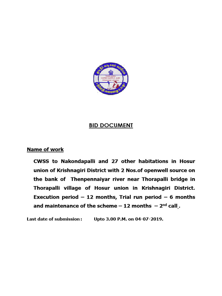 CWSS Bid for Nakondapalli Project | PDF | Specification (Technical ...