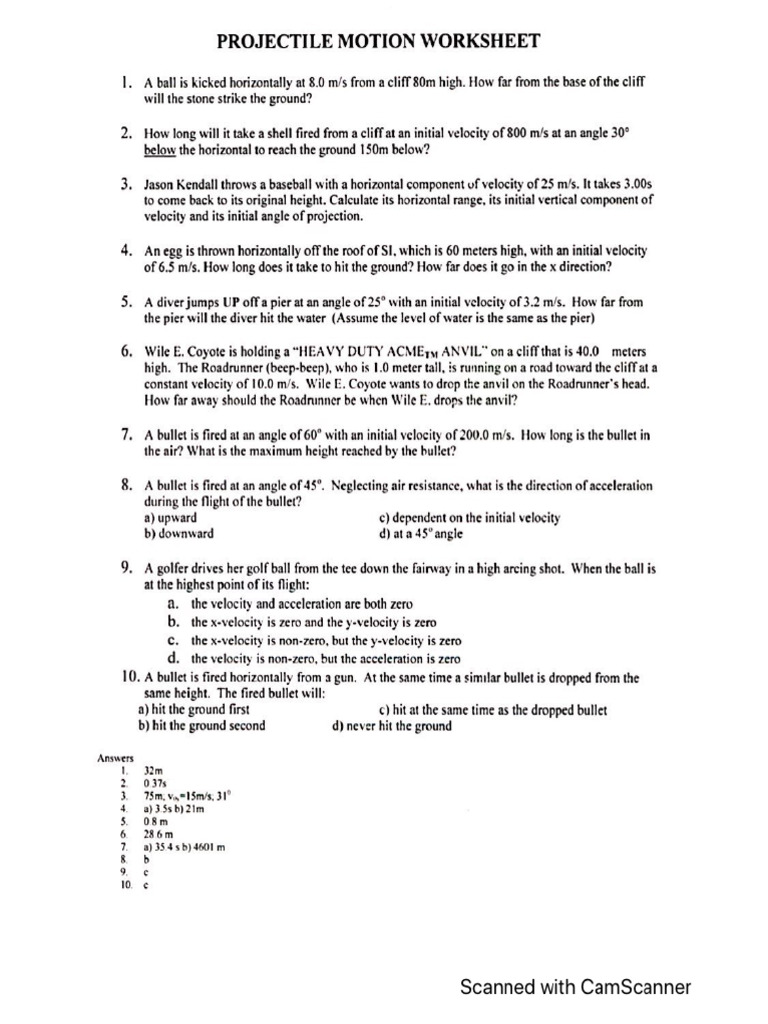 Angle Launched projectile-HW | PDF