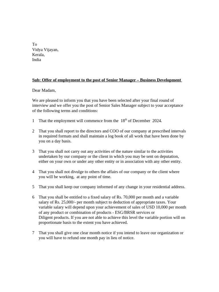 Employment Offer for Senior Manager Role | PDF | Business Law | Justice