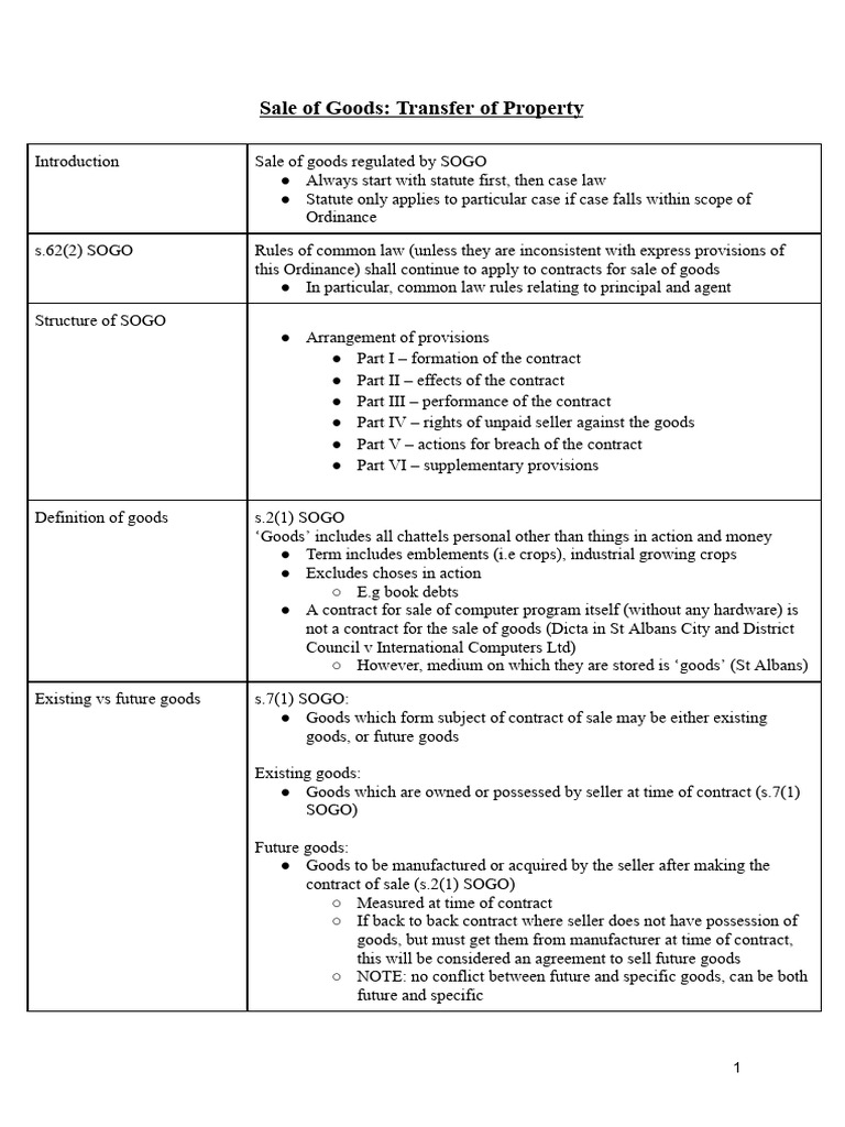 Sale of Goods - Transfer of Property | PDF | Prices | Sales