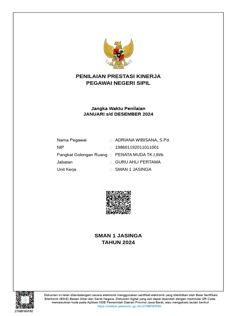 Penilaian Kinerja PNS 2024 di SMAN 1 Jasinga | PDF