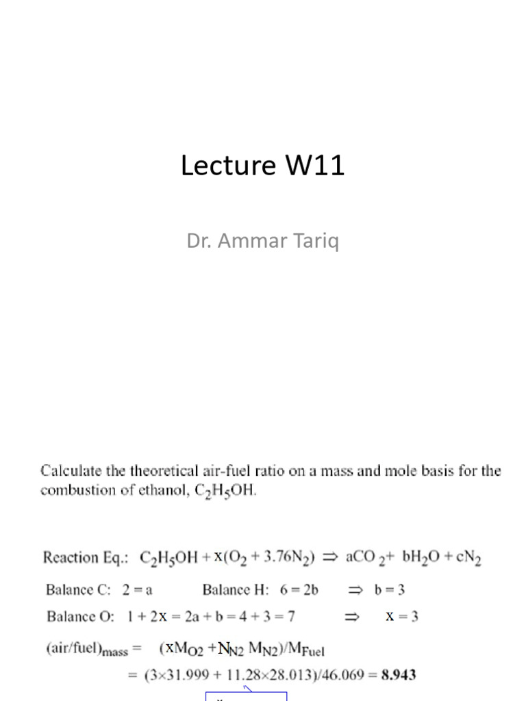 Lecture W11 | PDF | Combustion | Stoichiometry