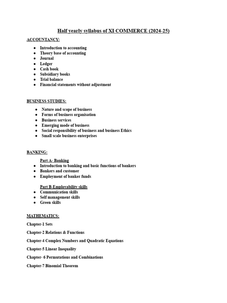 Xi Half Yearly Curriculum (2024-25) | PDF | Databases | Economics