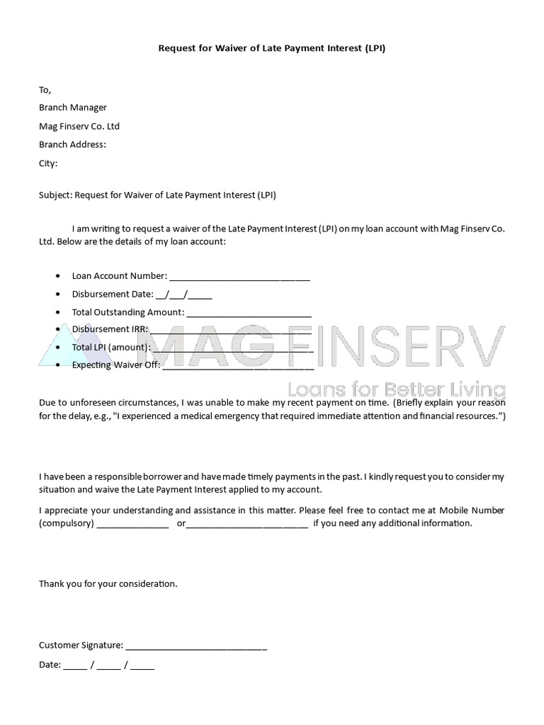 Late Payment Interest Waiver Request | PDF