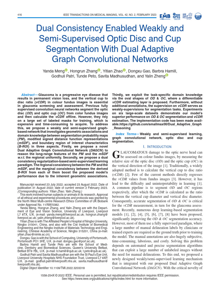 Dual Consistency Enabled Weakly and Semi-Supervised Optic Disc and Cup Segmentation With Dual ...
