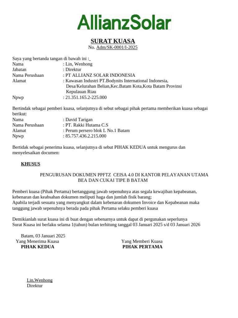 Surat Kuasa Ceisa 4.0 | PDF