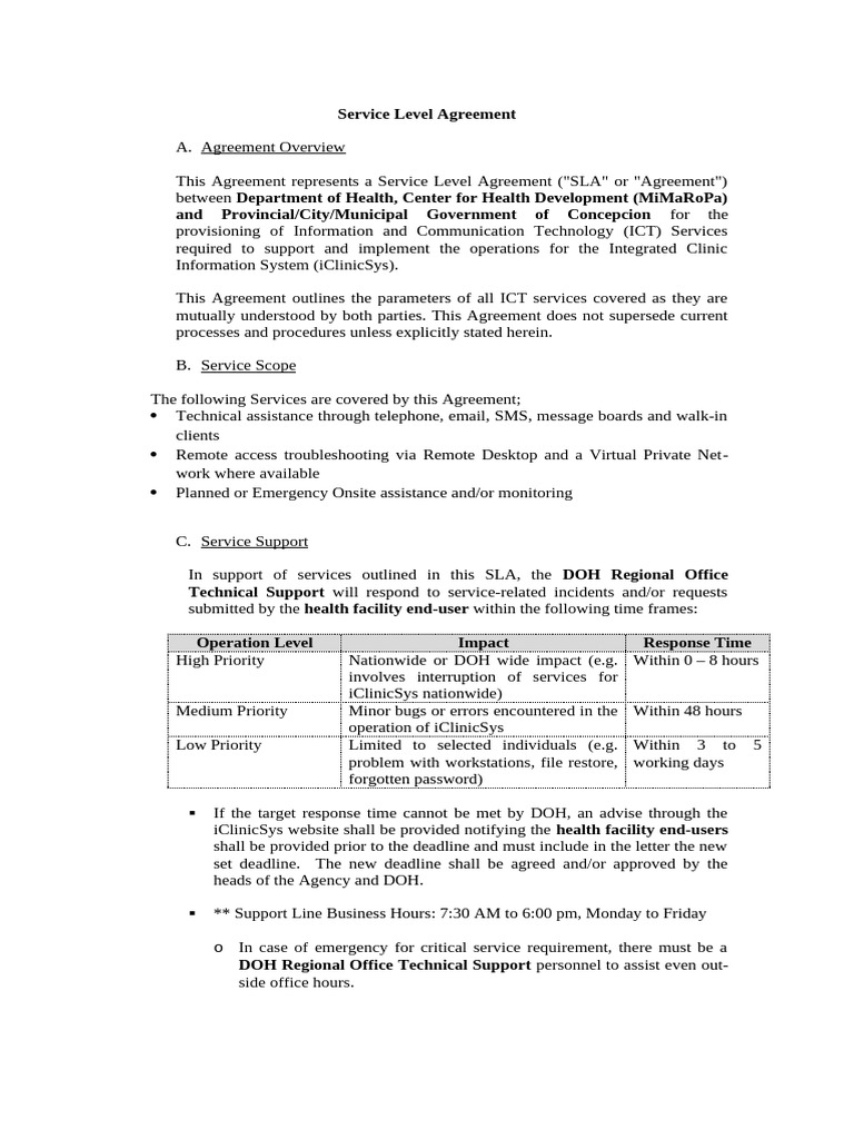 iClinicSys-SLA | PDF | Service Level Agreement | Computing