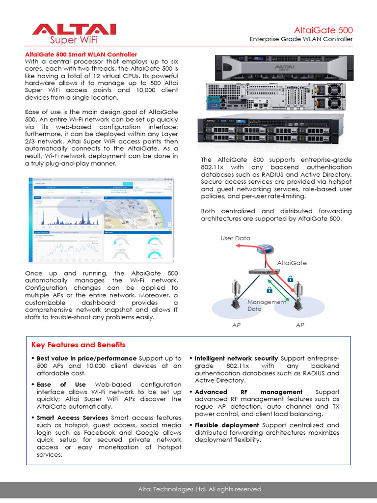 Altai AltaiGate 500 Catalog Eng 171114 | PDF | Wi Fi | Ieee 802.11