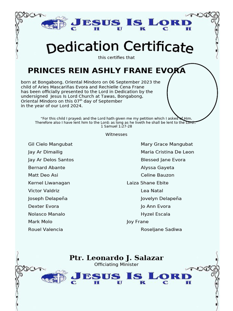 Dedication Certificate Template | PDF