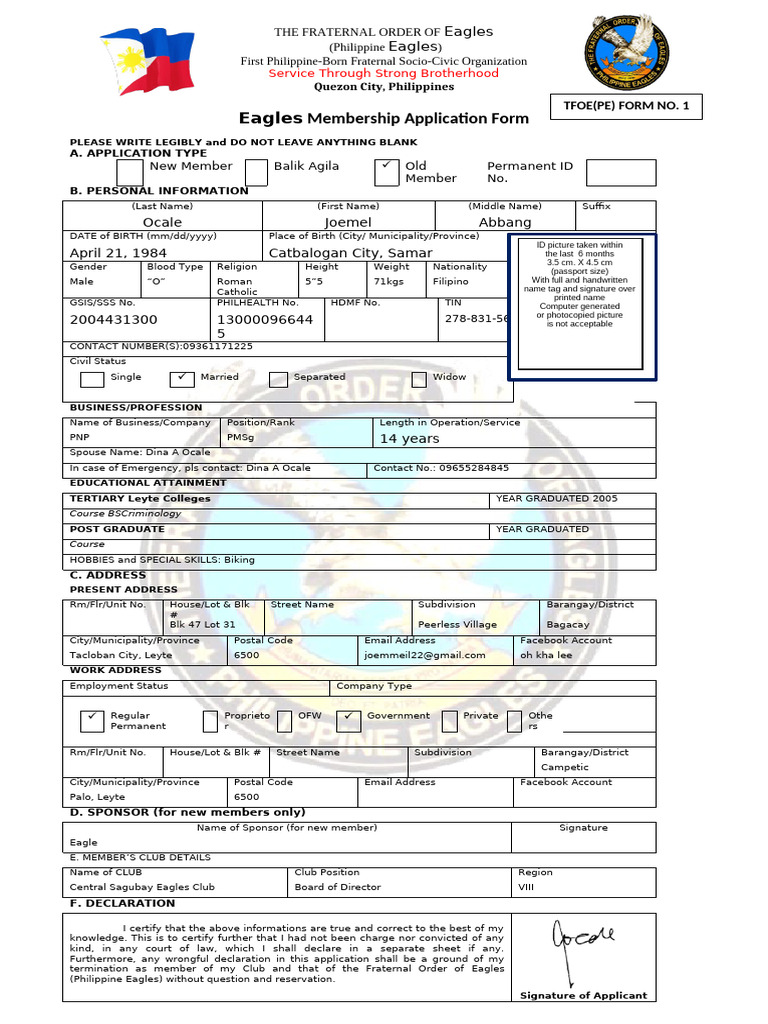 Eagles Membership Application Form | PDF
