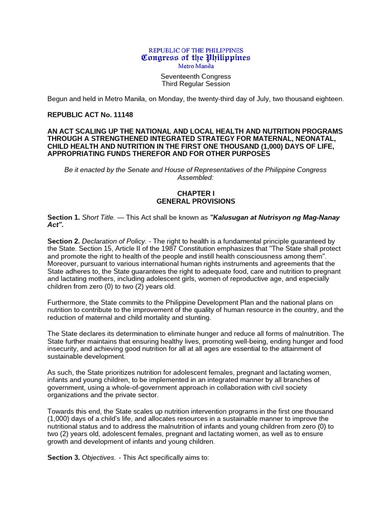RA No 11148 | PDF | Obesity | Malnutrition