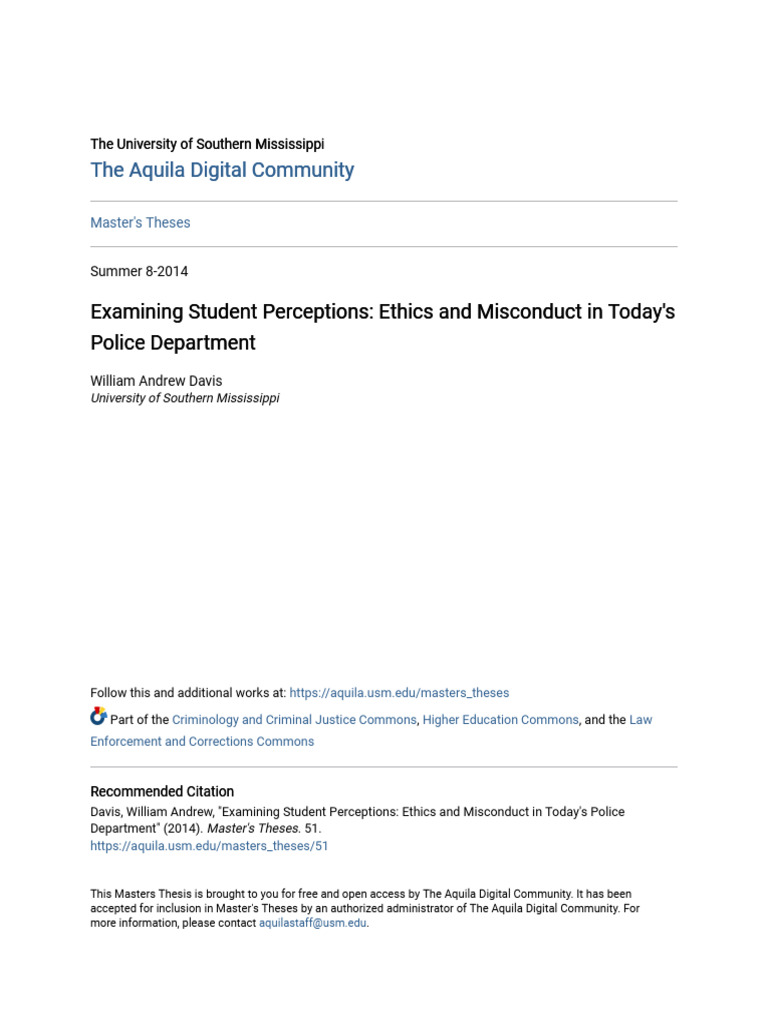 Examining Student Perceptions - Ethics and Misconduct in Todays P | PDF | Police | Attitude ...