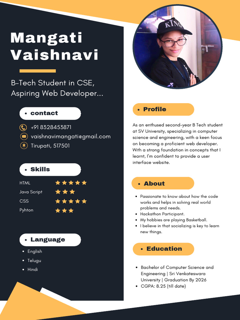 Mangati Vaishnavi: B-Tech Student in CSE, Aspiring Web Developer.. | PDF