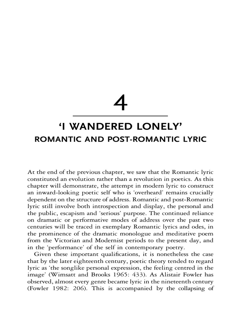 ‘I WANDERED LONELY’ ROMANTIC AND POST-ROMANTIC LYRIC | PDF | Lyric Poetry | William Wordsworth