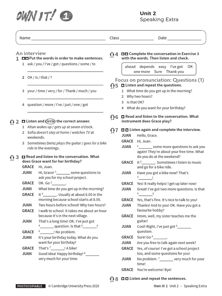 Speaking Extra Unit2 Without Answers | PDF