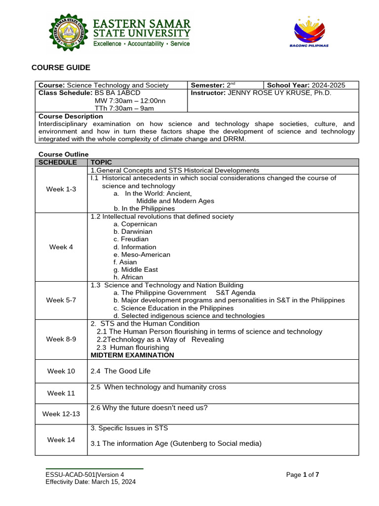 STS COURSE GUIDE With RUBRICS | PDF | Argument | Science