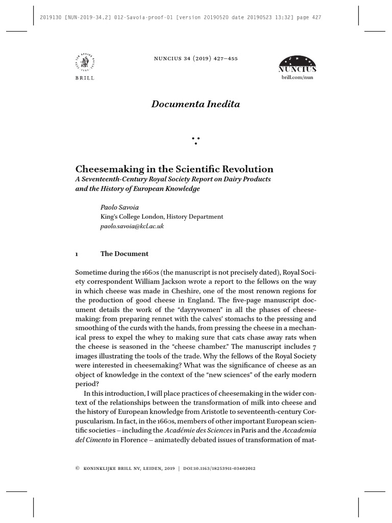 Science & Cheesemaking in the 1600s | PDF | Science | Cheese