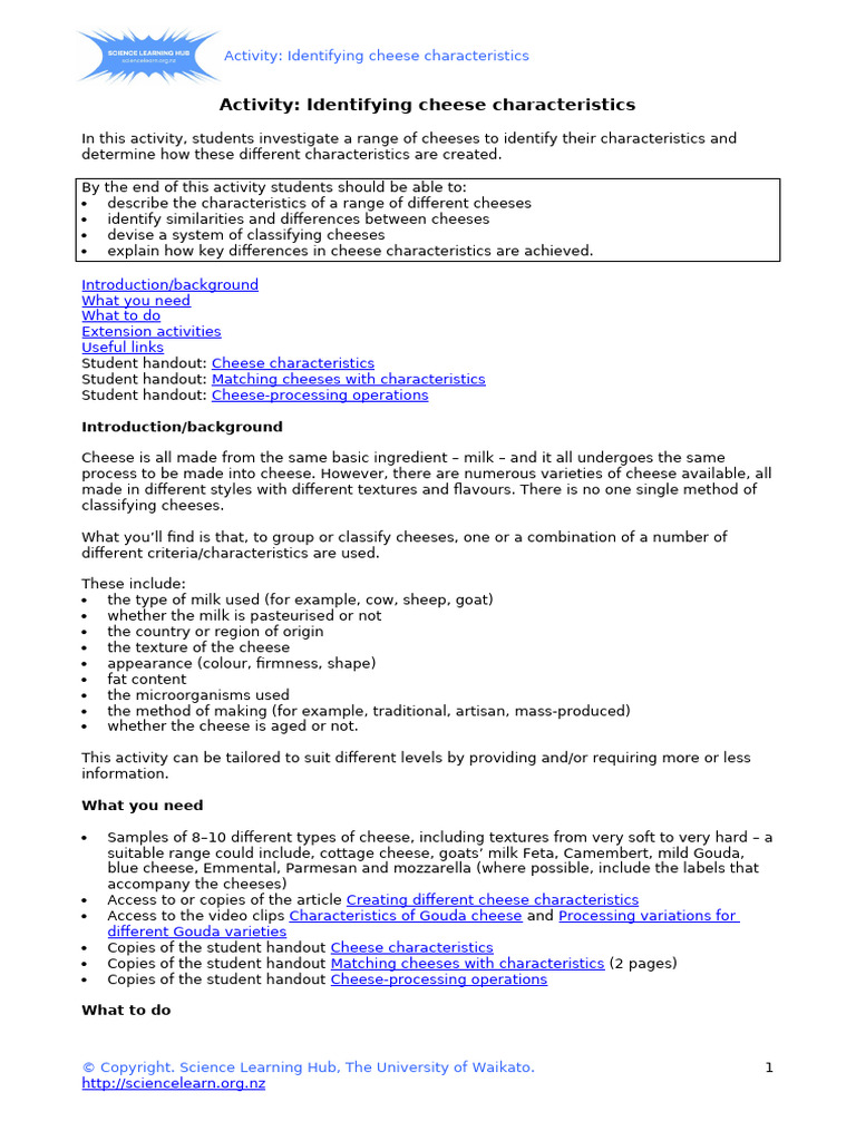 Identifying Cheese Characteristics | PDF | Cheese | Foods