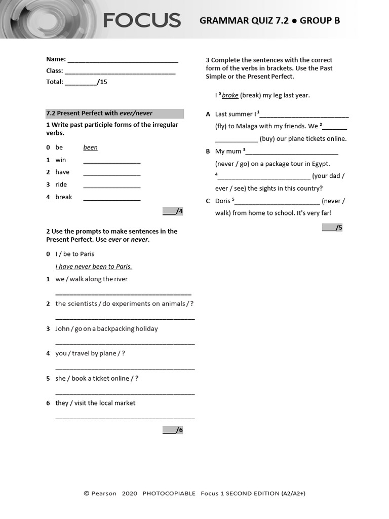 Focus1 2E Grammar Quiz Unit7 2 GroupB | PDF