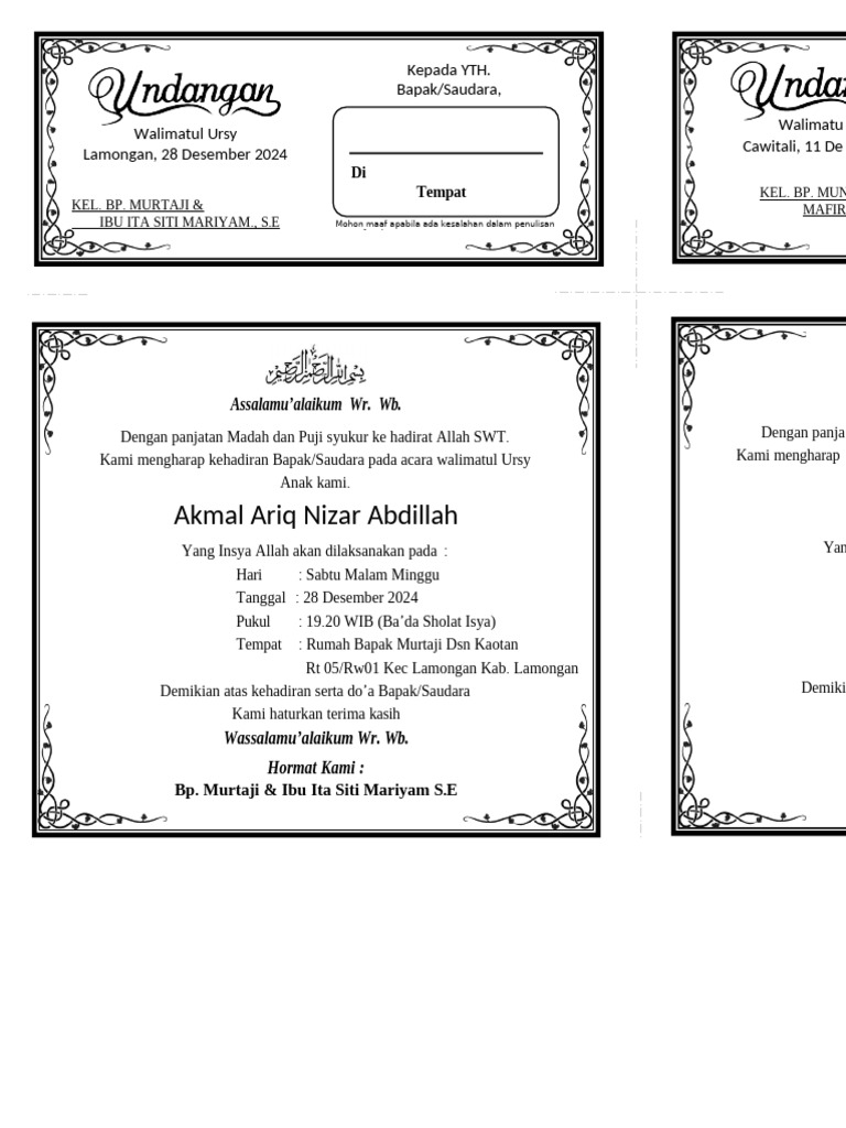 A5 Undangan Walimatul Ursy A5 Model U02 | PDF