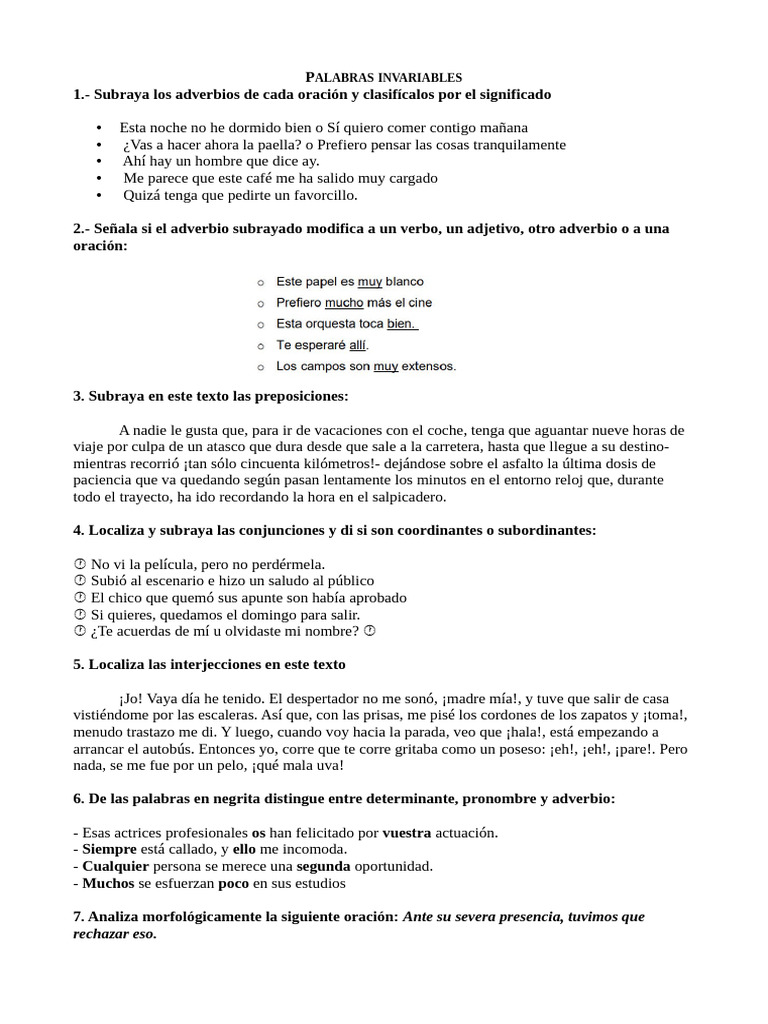 Ficha Palabras Invariables | PDF