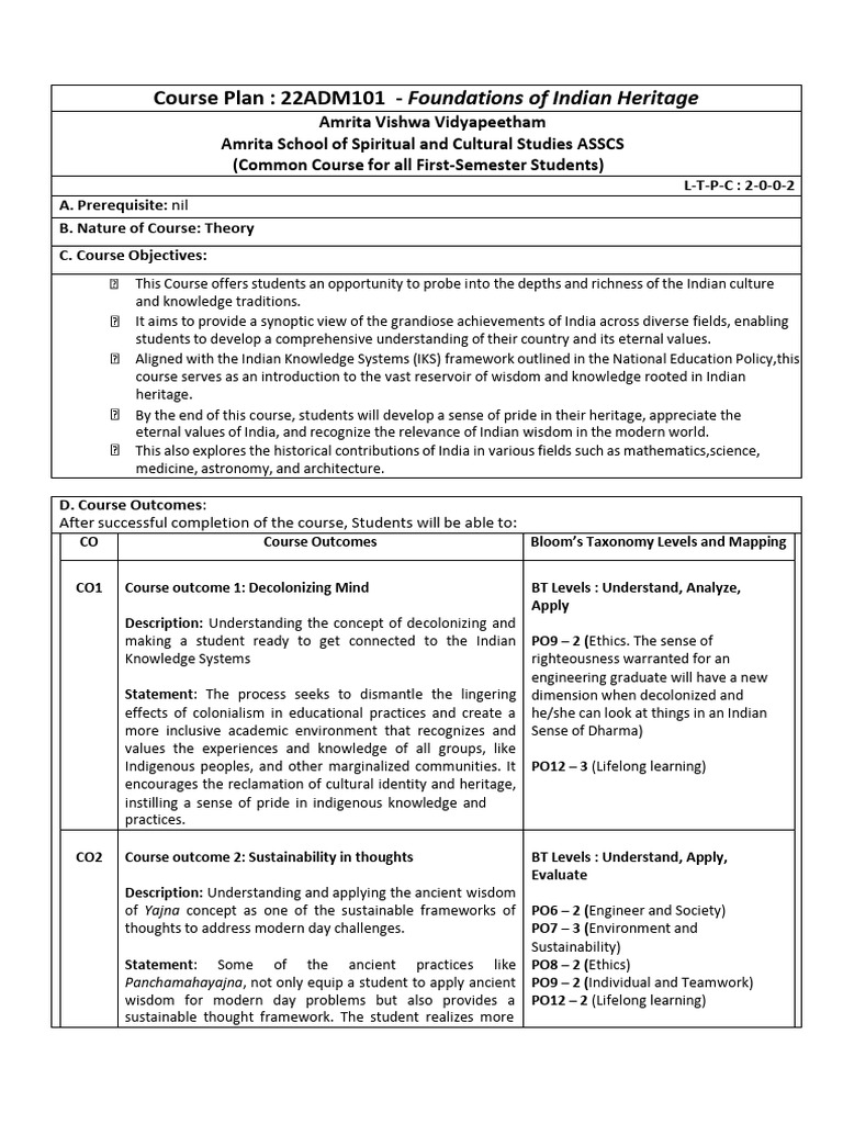 22ADM101-Course Plan-FOUNDATIONS | PDF | Knowledge | Learning
