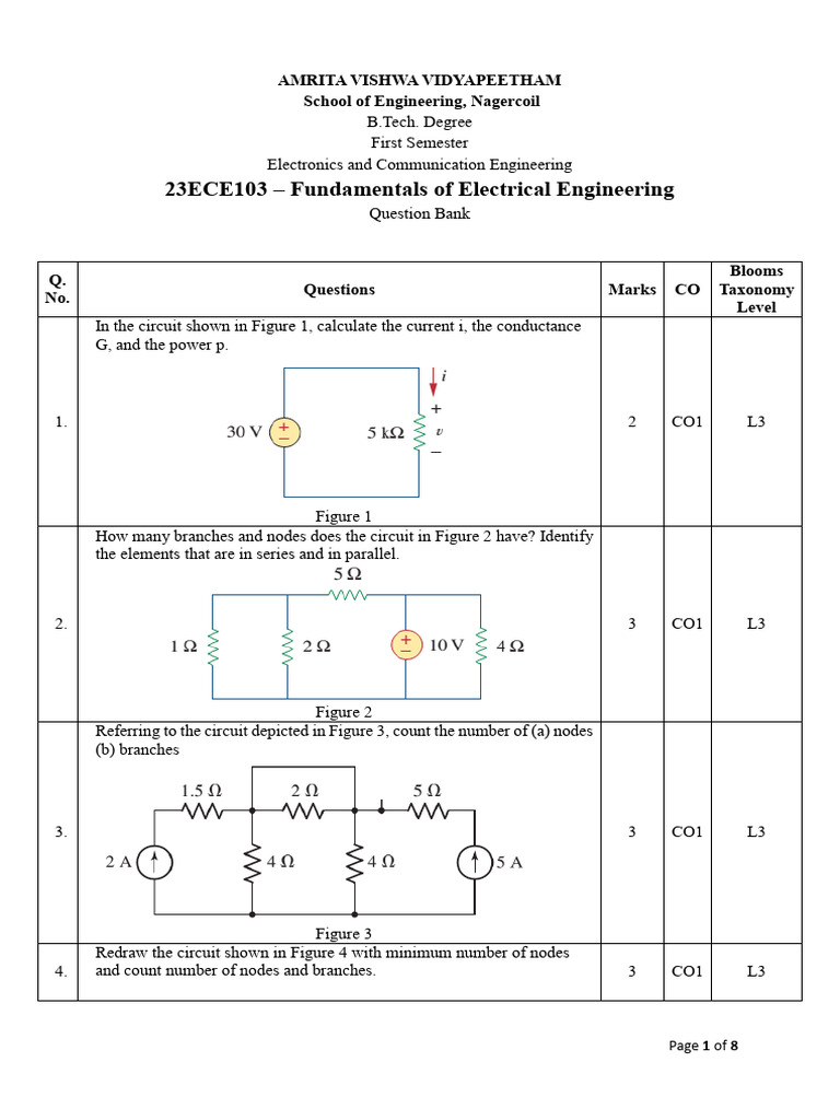 23ECE103 - Fundamentals of Electrical Engineering Question Bank - ECE ...