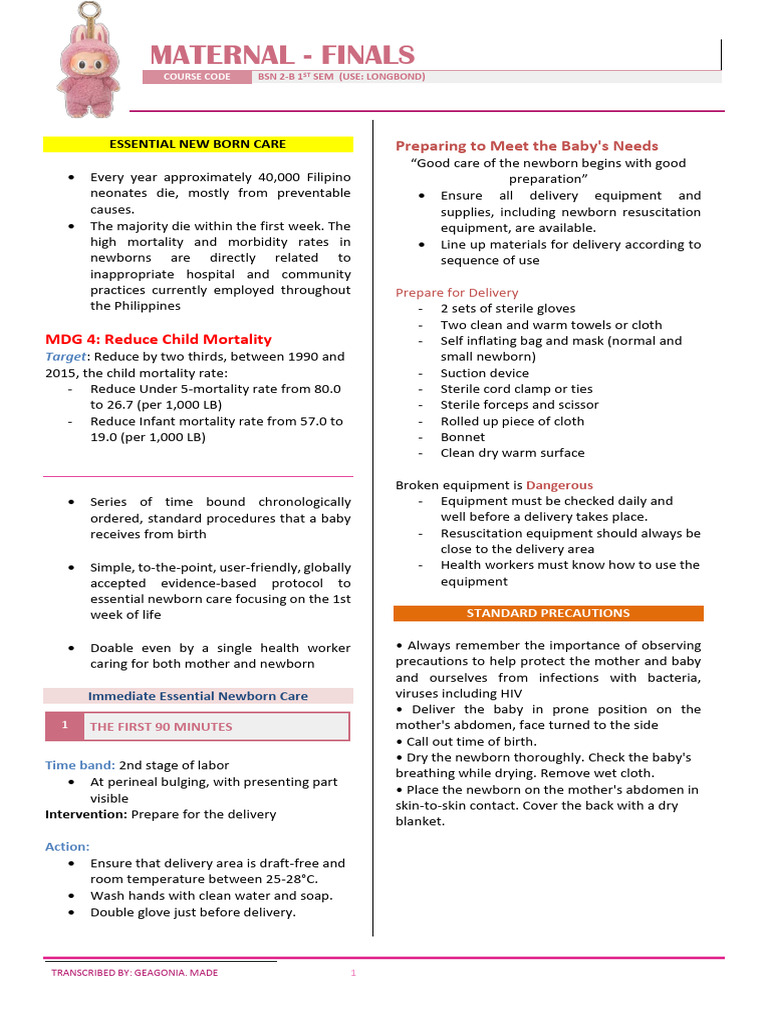 MATERNAL (ESSENTIAL NB CARE FINALS TRANSES) | PDF | Breastfeeding | Infants