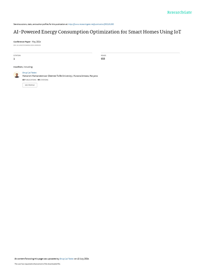 AI-Powered Energy Consumption Optimization For Smart Homes Using IoT | PDF | Internet Of Things ...