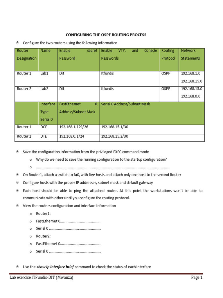 CONFIGURING THE OSPF ROUTING PROCESS 3pgs | PDF | Router (Computing) | Computer Engineering