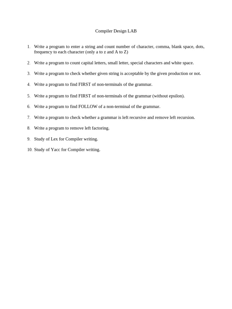 List of LP Lab Experiment Final | PDF