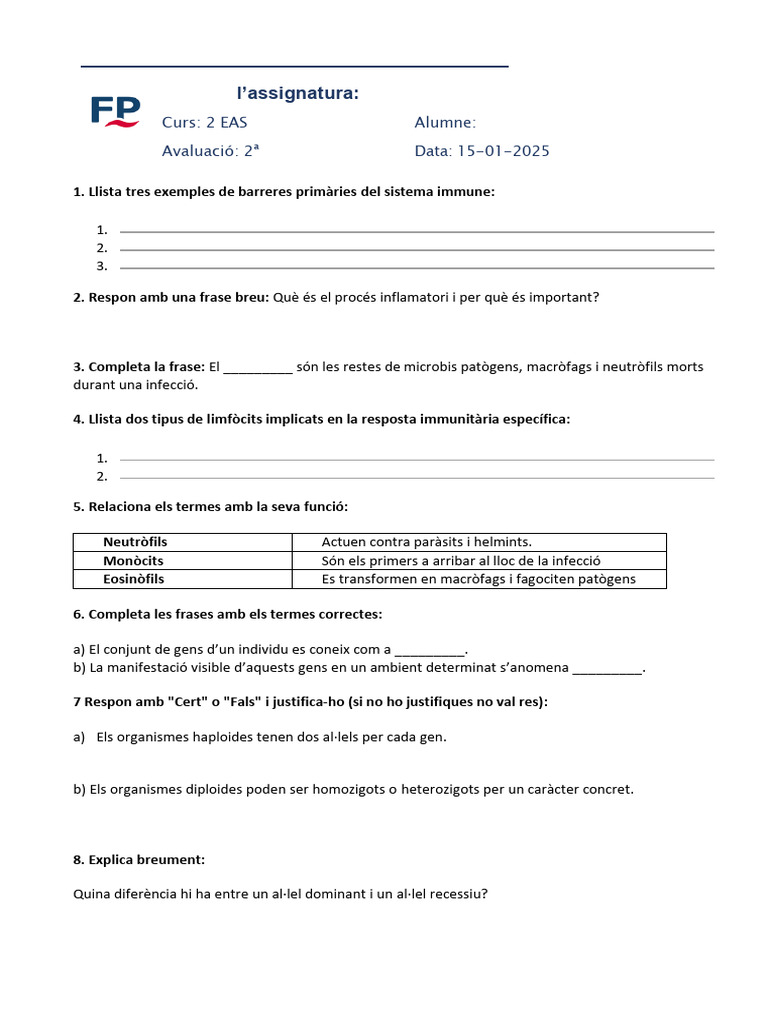 BIOLOGIA - 2 AVAL - No Selectivitat | PDF