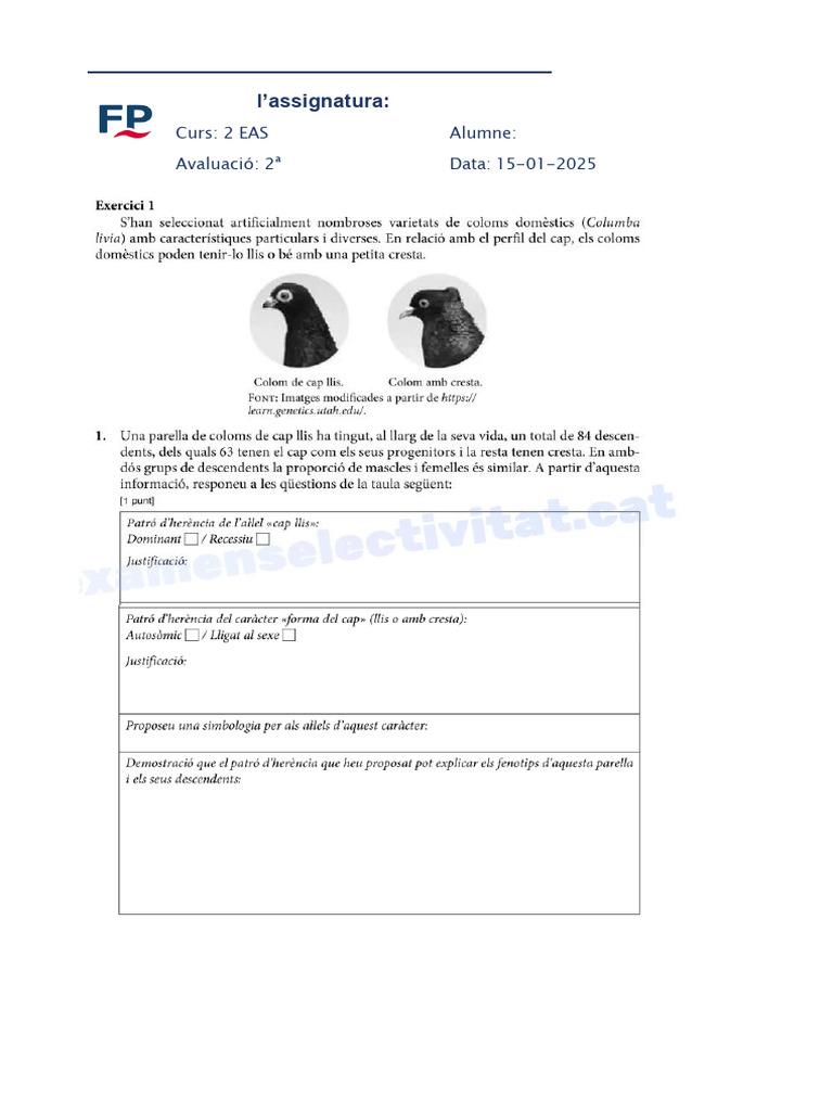 BIOLOGIA - 2 AVAL - Selectivitat | PDF