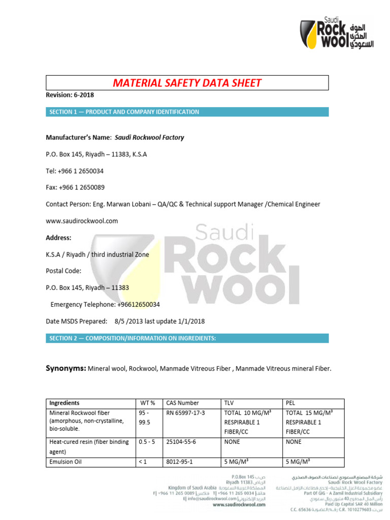 17 MSDS - Rockwool (2) | PDF | Materials