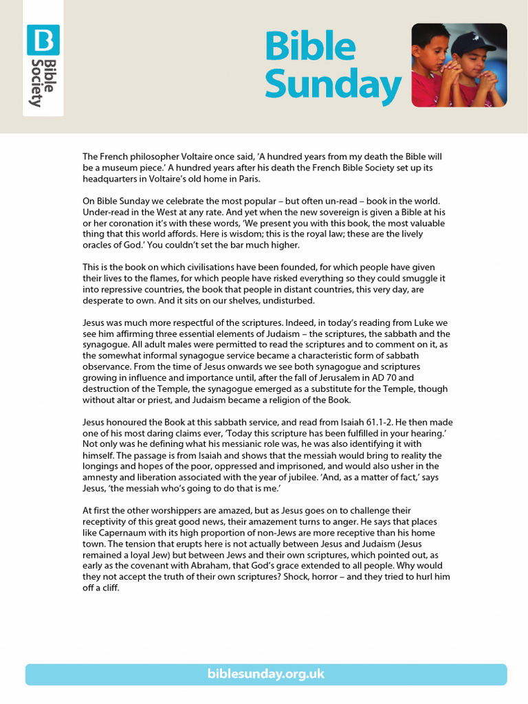 Bible Sunday Sermon Notes | PDF | Jesus | God