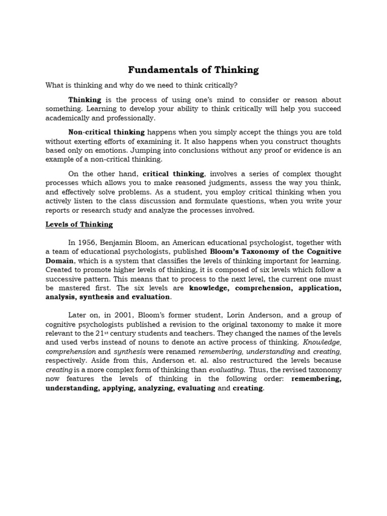 RWS_1stLM (1) | PDF | Thought | Critical Thinking