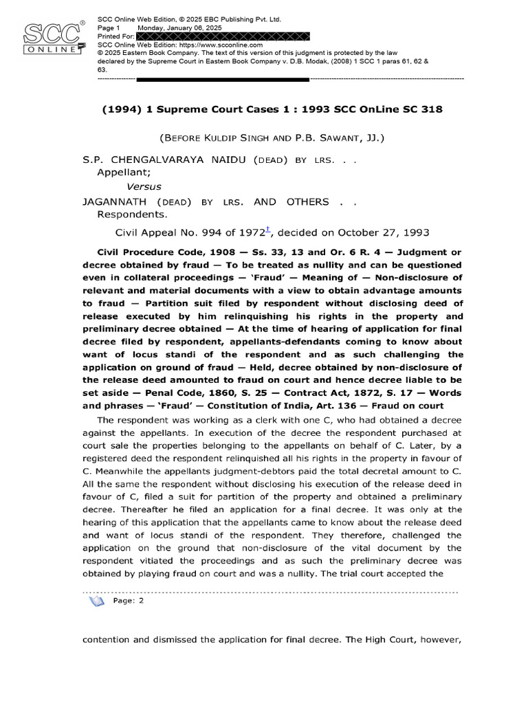 Para 5 - S.P. Chengalvaraya Naidu v. Jagannath, (1994) 1 SCC 1 | PDF | Courts | Supreme Court Of ...