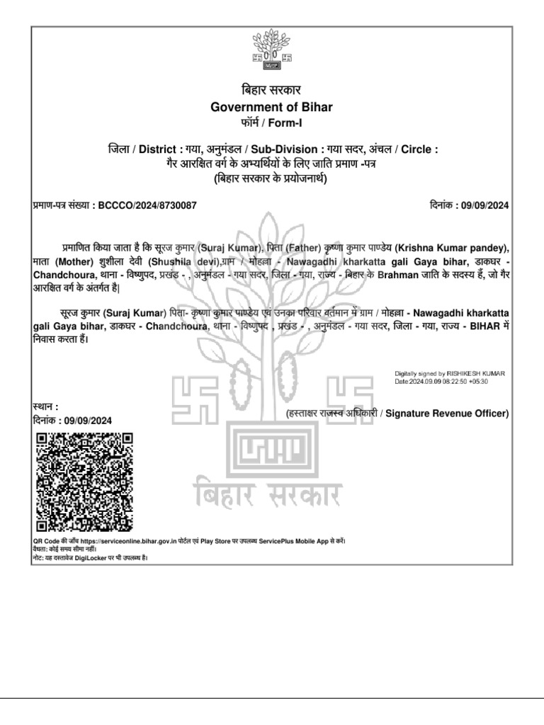Caste Certificate | PDF