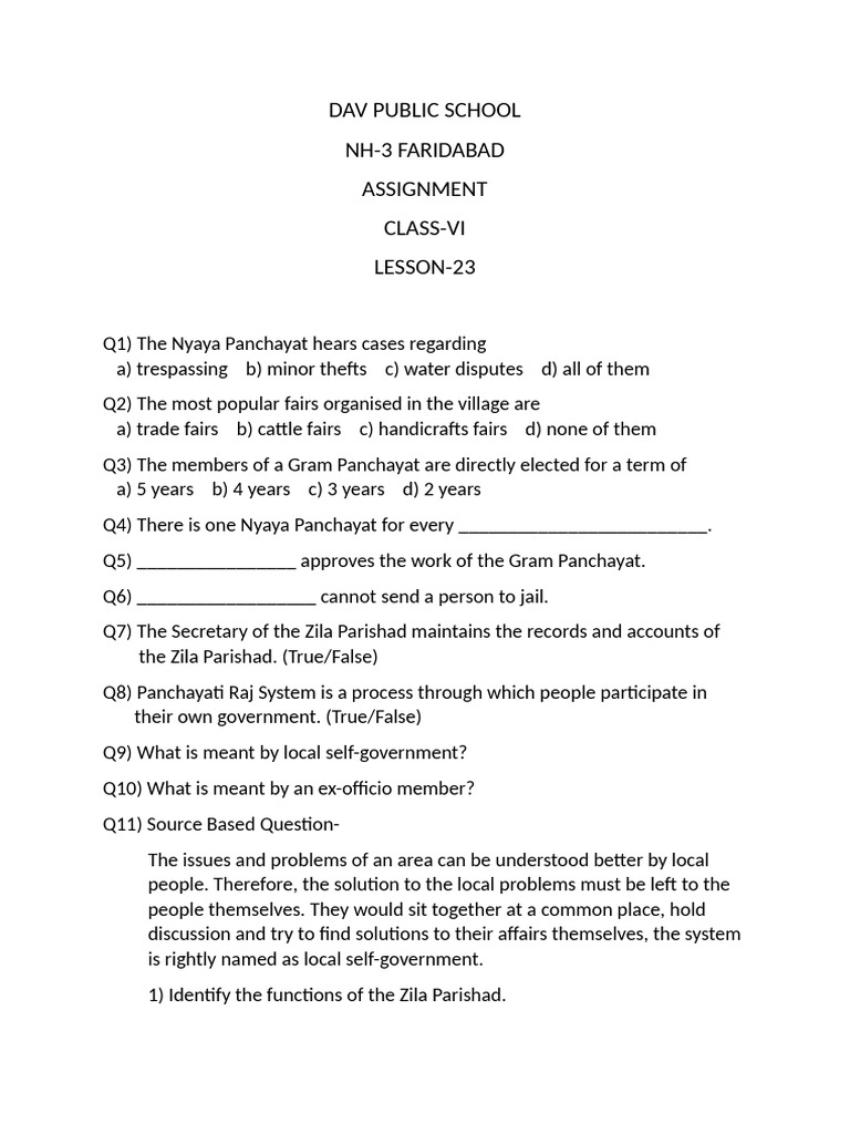 Class 6 Assignment Lesson 23 | PDF