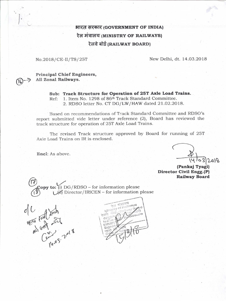 25t Axel Load Railway Board Letter With Track Structure 14.03.2018 | PDF