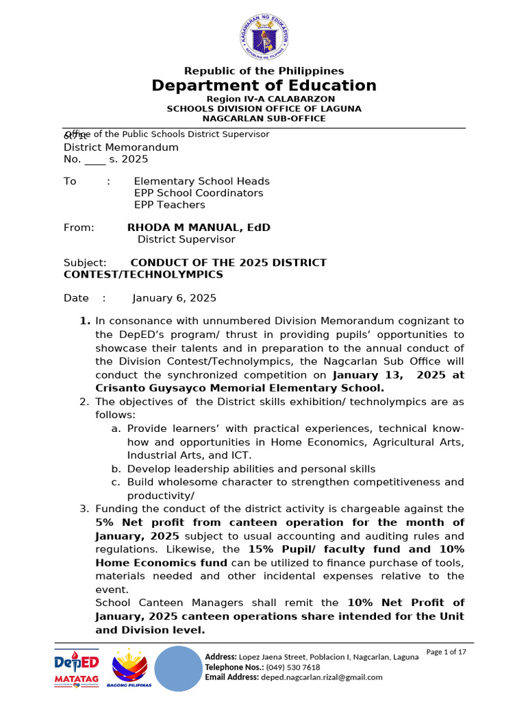 District Memo - Technolympics 2025 | PDF | Learning | Printer (Computing)