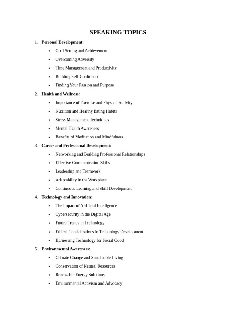 Speaking Topics | PDF