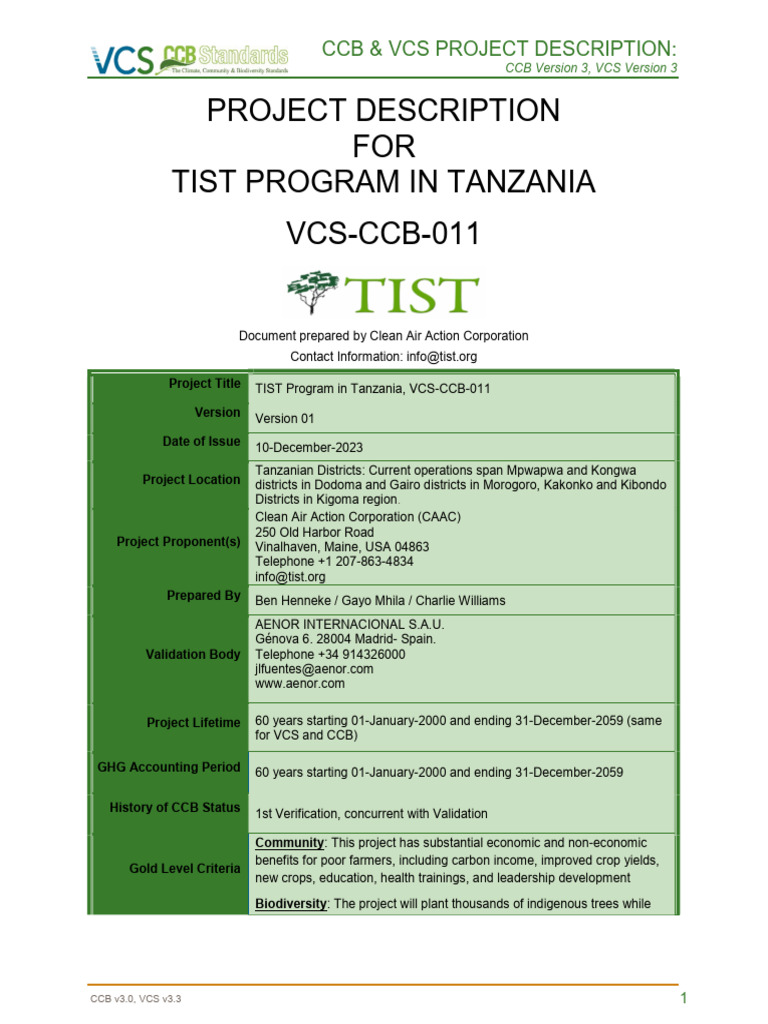 Project Description FOR Tist Program in Tanzania VCS-CCB-011 | PDF | Tanzania | Deforestation