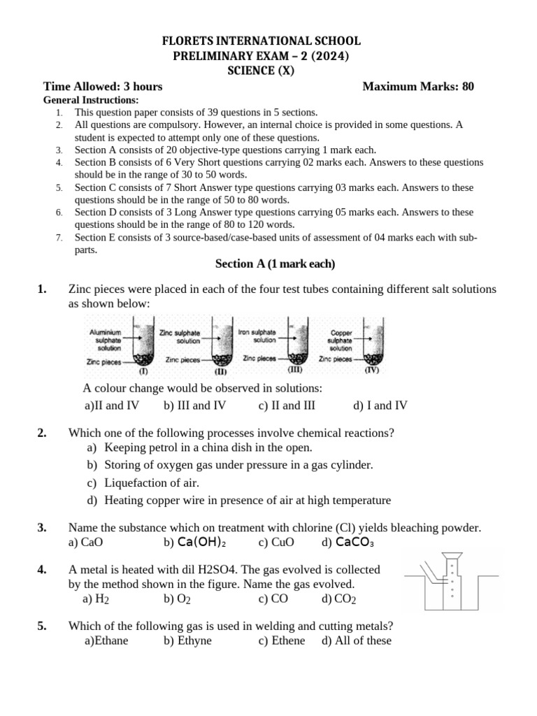 Science Exam Question Paper 2024 | PDF | Acid | Hydrochloric Acid