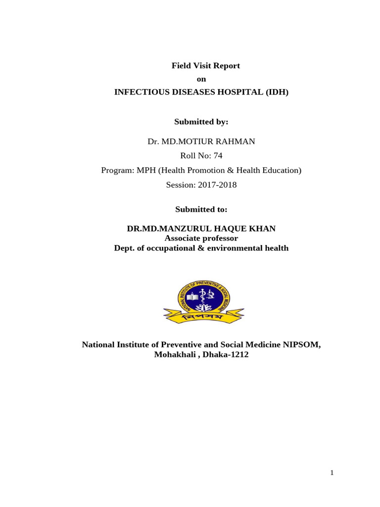 Field Visit IDH - For Commed | PDF | Tuberculosis | Hospital