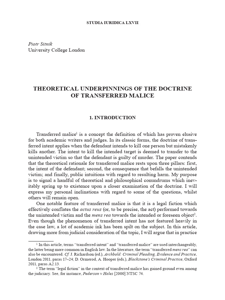 The Doctrine of Transferred Malice Explained | PDF | Mens Rea ...
