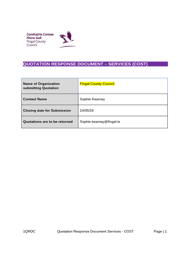 1Q Quotation Response Document 6k - QRD (Services) - COST | PDF ...