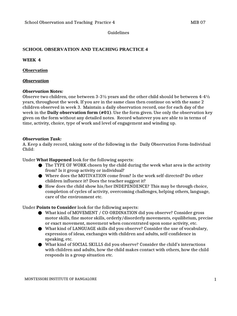 Week 4 Guidelines - School Observation and Teaching Practice | PDF | Behavior Modification ...